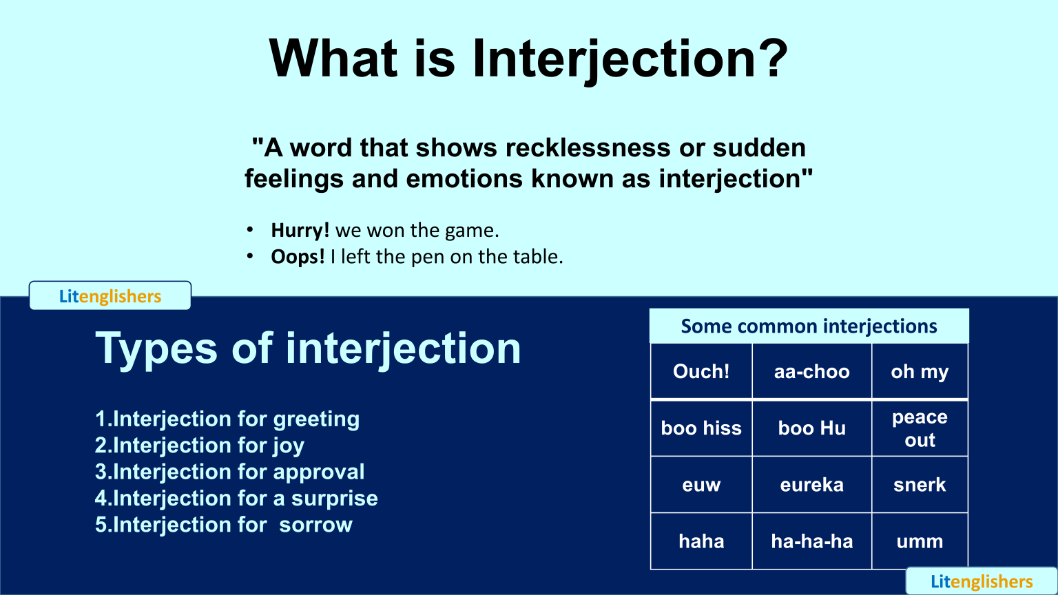 Litenglishers Interjection with Its types and Examples