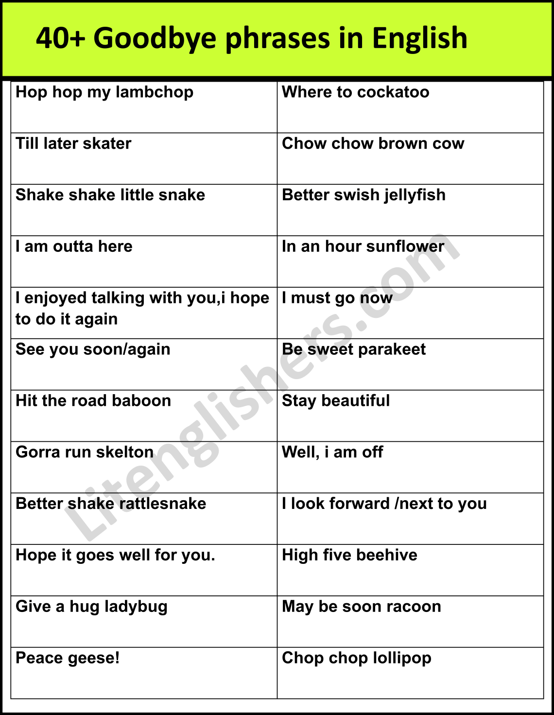 Litenglishers - 40+ Goodbye phrases in English