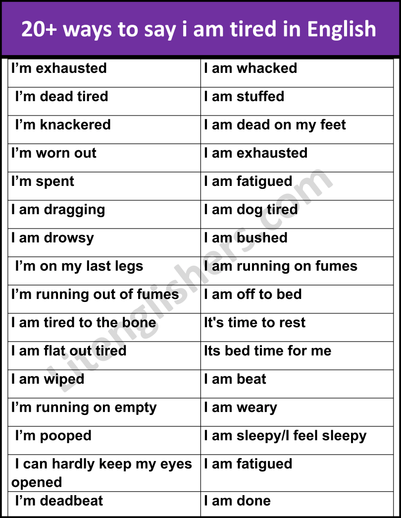 Litenglishers - 20+ ways to say "i am tired" in English