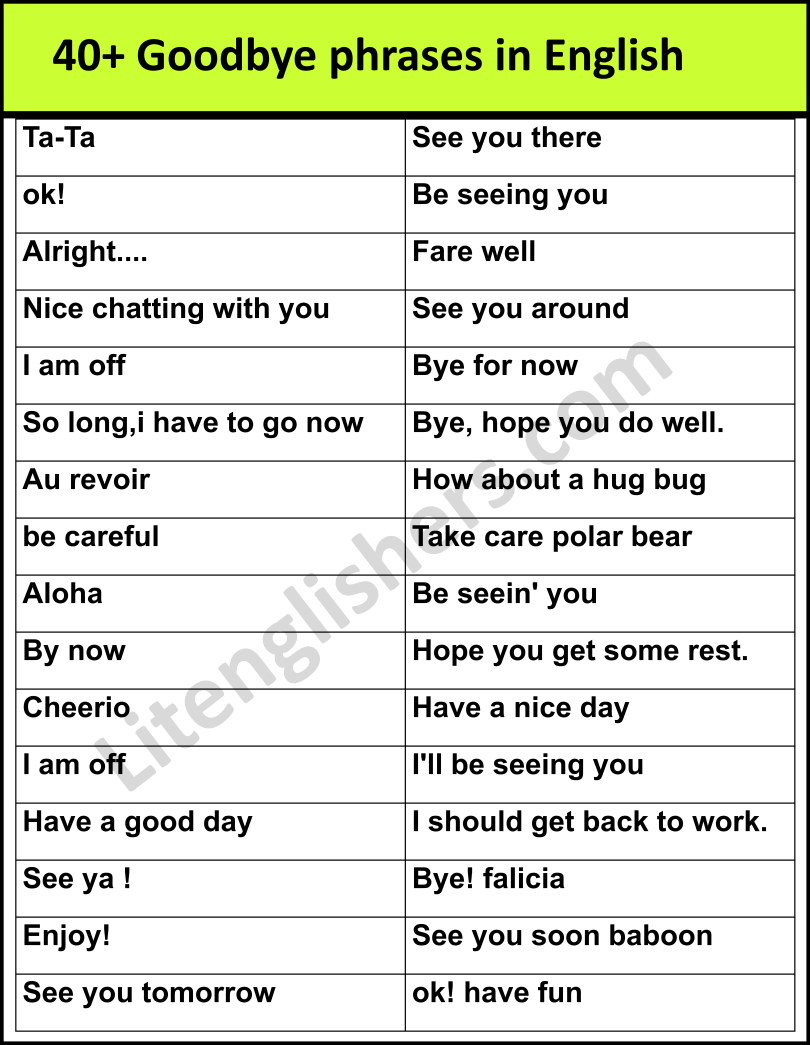 Litenglishers - 40+ Goodbye phrases in English
