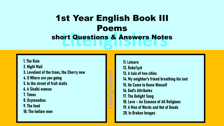 Litenglishers - 1st Year English Book III Questions & Answers Notes
