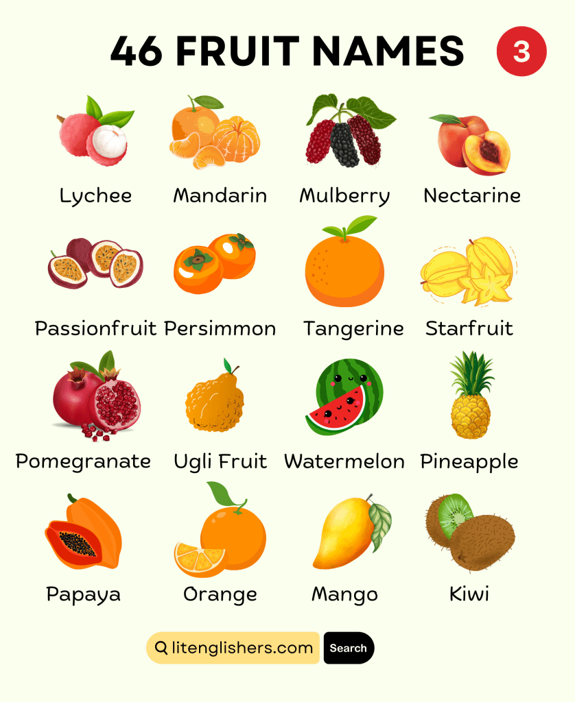 46 Common Fruit Names in English with Images
