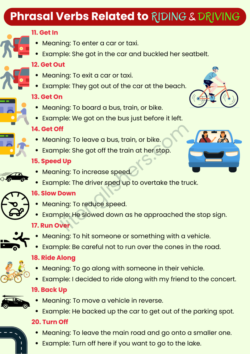 Phrasal Verbs Related to Driving and Riding with Meanings