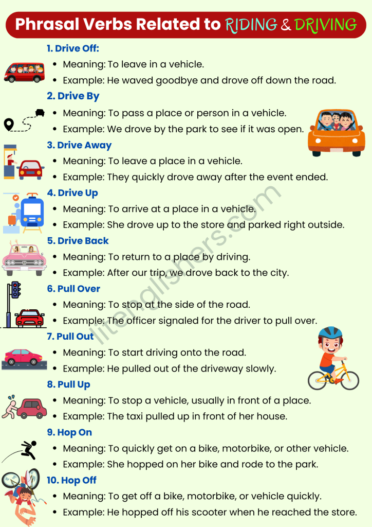 Phrasal Verbs Related to Driving and Riding with Meanings