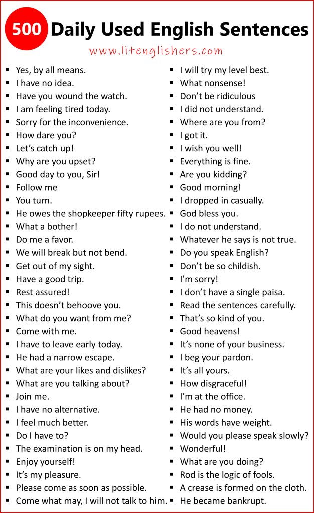 500+ Daily Used English Sentences with PDF Book