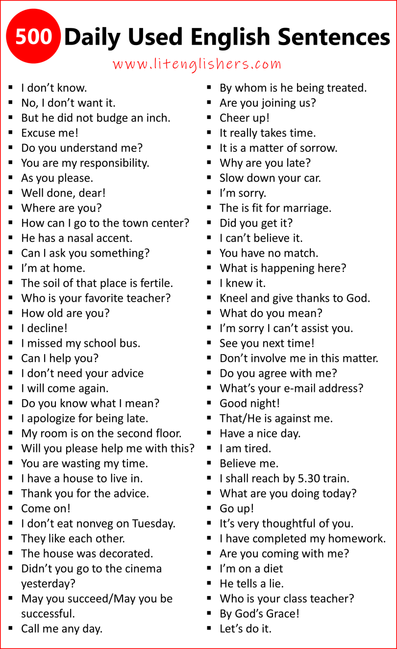 500+ Daily Used English Sentences with PDF Book