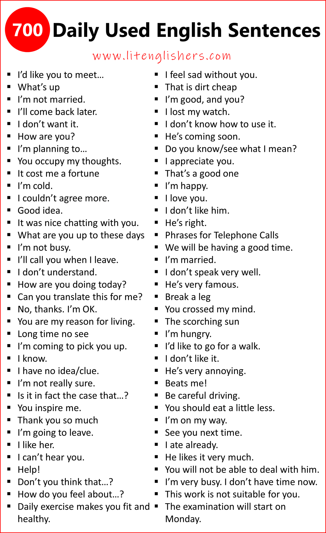 500+ Daily Used English Sentences with PDF Book