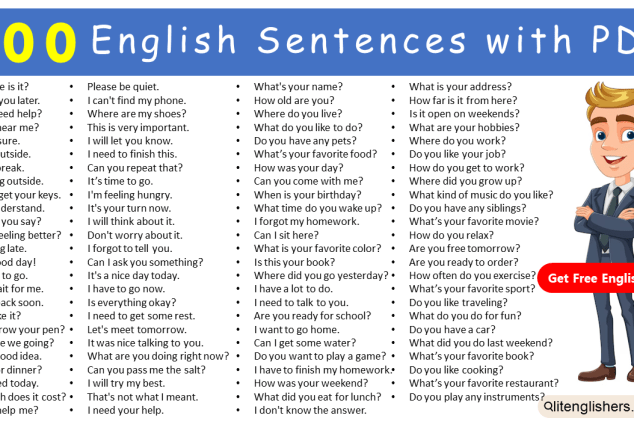 500+ Daily Used English Sentences with PDF Book - English to Urdu/Hindi sentences