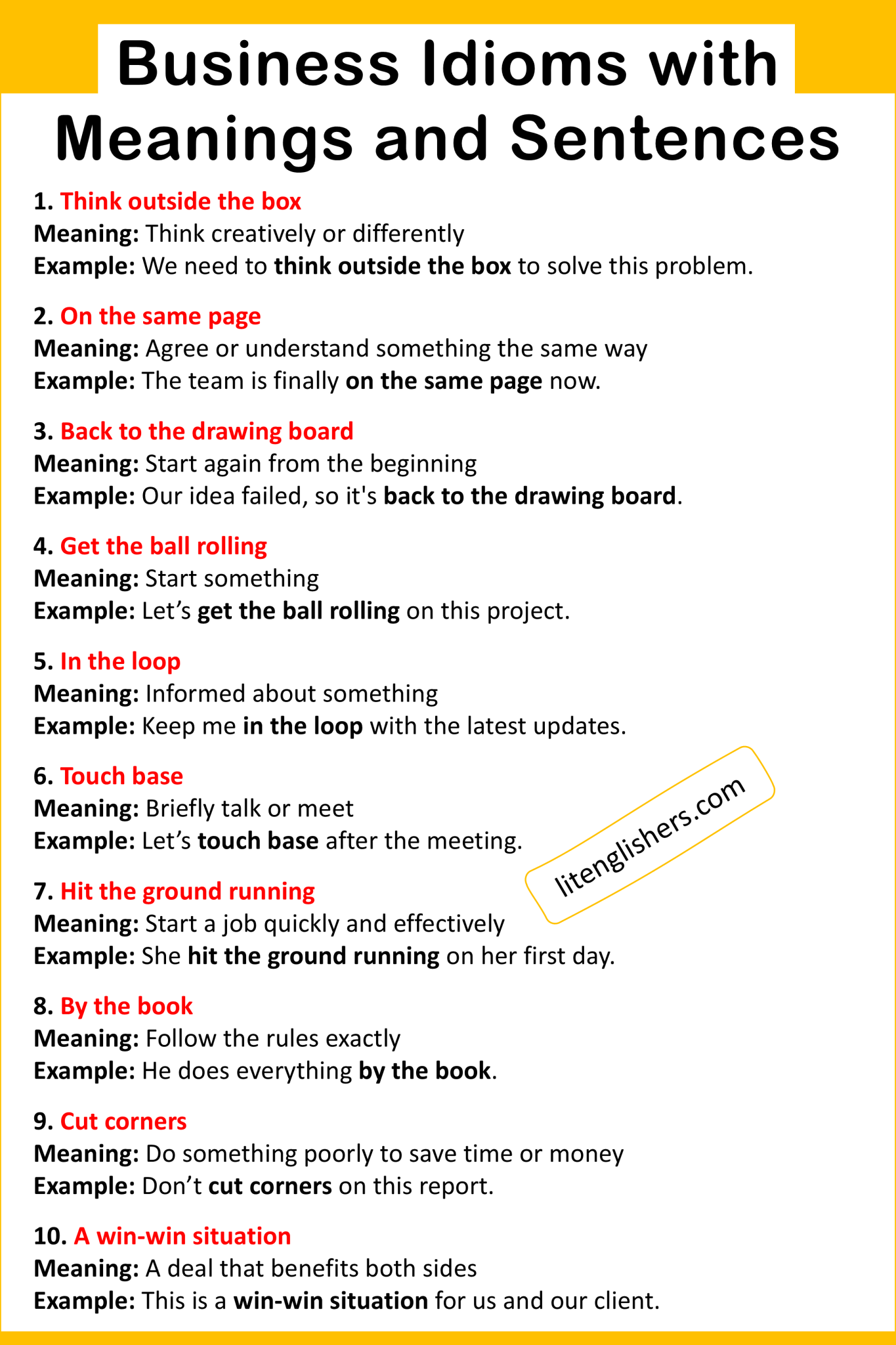 Business Idioms with Meanings and Sentences