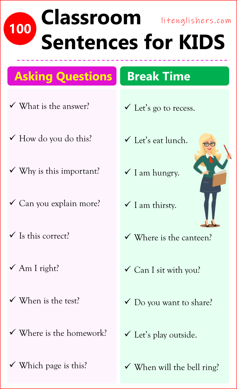 Classroom Sentences for Kids for Daily Use